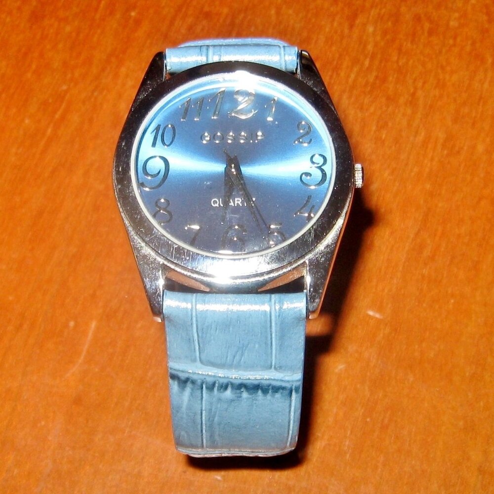 Gossip Watch Blue Face Silvertone Croc Style Leather … - Gem